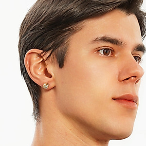 TOPGRILLZ Screw Back Earrings 14K Gold Plated 5A+ Cubic Zirconia Cluster Round Screw On Stud Earrings For Men Women Aretes De Hombre-Small Gold Plated