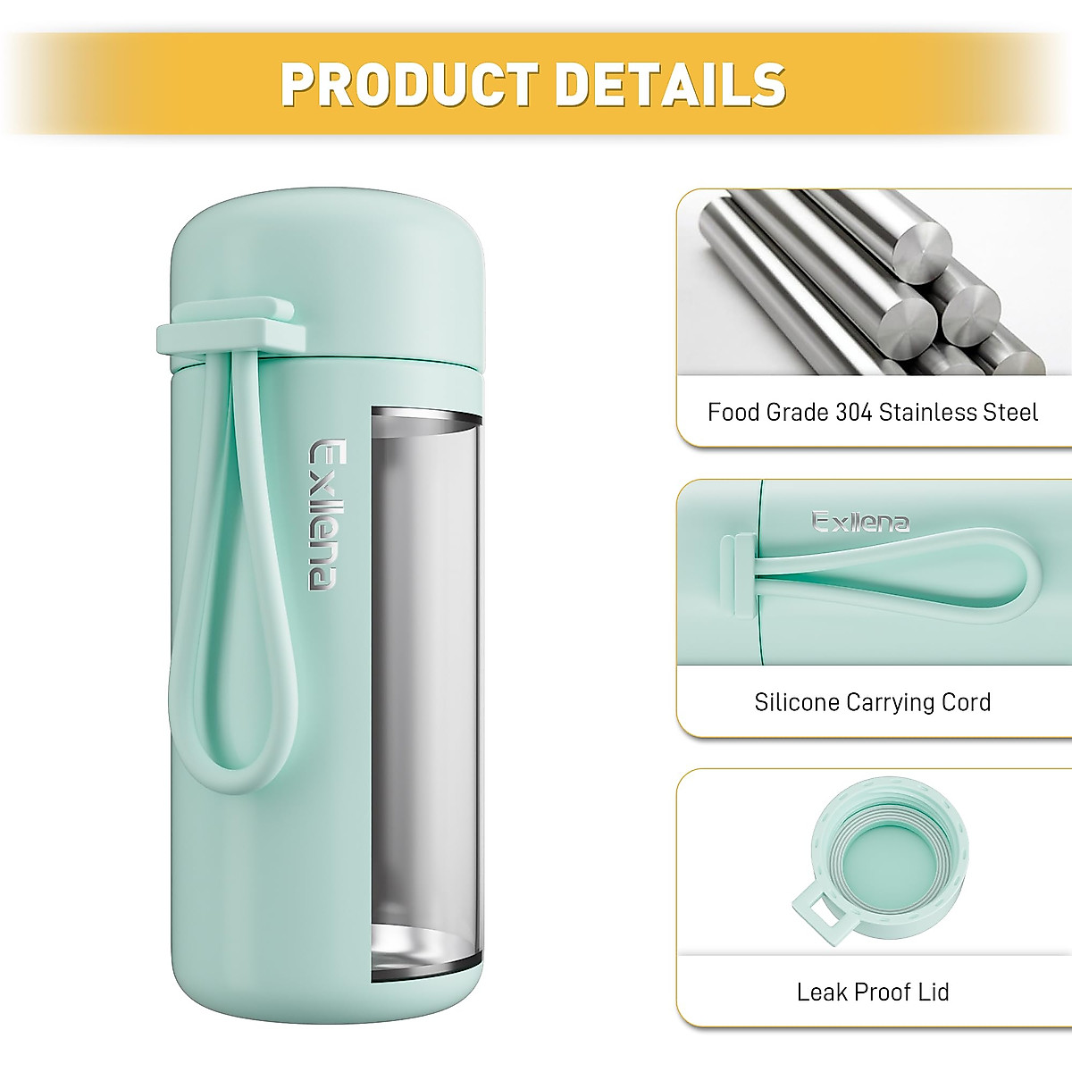 Exllena Mini Water Bottle 5oz, Small Insulated Water Bottle for Hot&Cold Drinks, Small Thermos with Carry Handle - 100% Leakproof Perfect for School, Travel...(Mint)