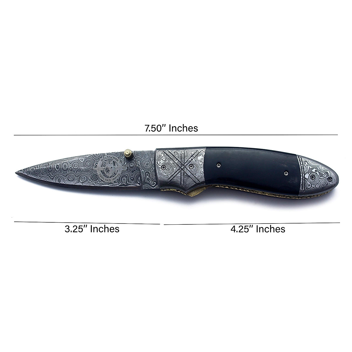 WolfKlinge Handmade Damascus Folding Pocket Bowie Knife For EDC,Hunting,Survival,Camping,Fishing Skinning and Bushcraft with Full Tang Micarta Handel and Cowhide-Leather Sheath For Men and Women - DCF21-25
