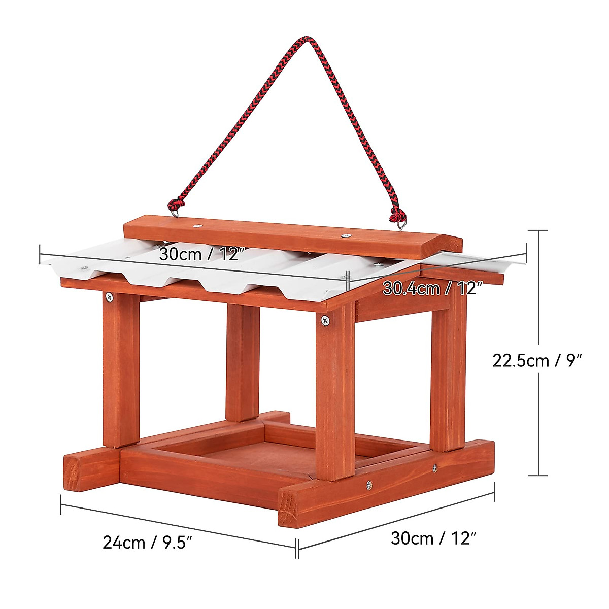 PETSFIT Wooden Bird Feeder, Fly Through Platform with PVC Roof for Outside Hanging, Garden Backyard Decor, Great for Attracting Birds, Gift for Bird Lovers