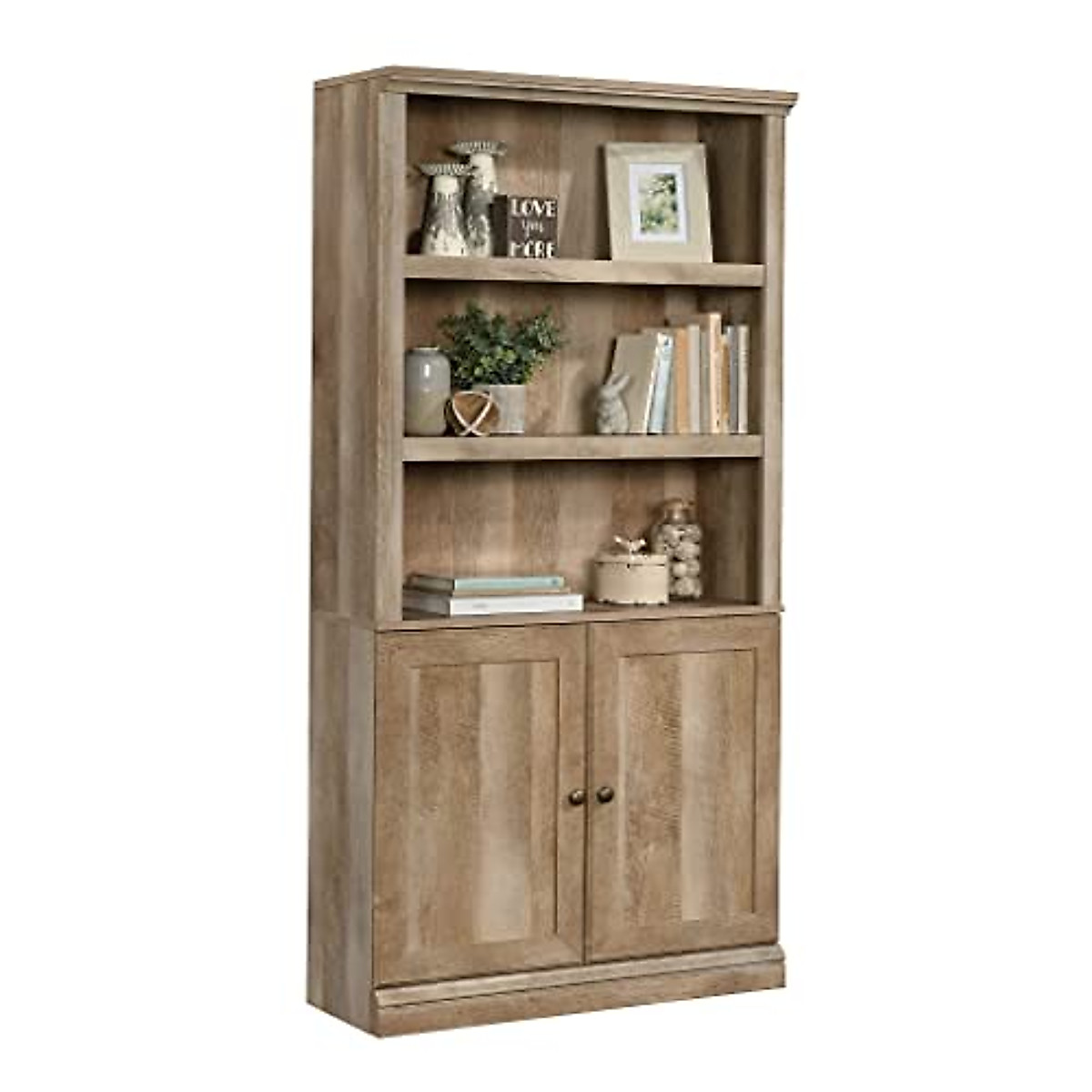 Sauder Miscellaneous Bookcase with Doors, L: 35.28" x W: 13.23" x H: 69.76", Lintel Oak finish
