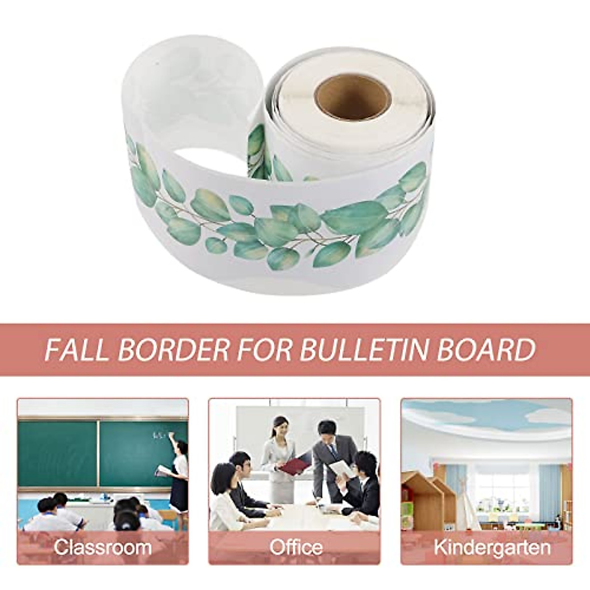 Ciieeo 4 Rolls Teacher Desk Decor Bulletin Board Scalloped Border Trims Die-Cut Border Trim Classroom Borders Trim Eucalyptus Border Paper Eucalyptus Leaves Copper Plate Stickers Sector
