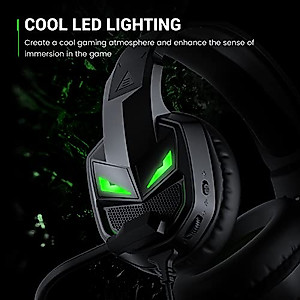 EKSA [2023 New] Fenrir Gaming Headset with Microphone for PS4 PC Xbox one PS5 Switch Laptop, Over Ear Headphones Wired with Noise Cancelling Mic, 3.5m Audio Jack, 50mm Stereo Drivers, Led Light