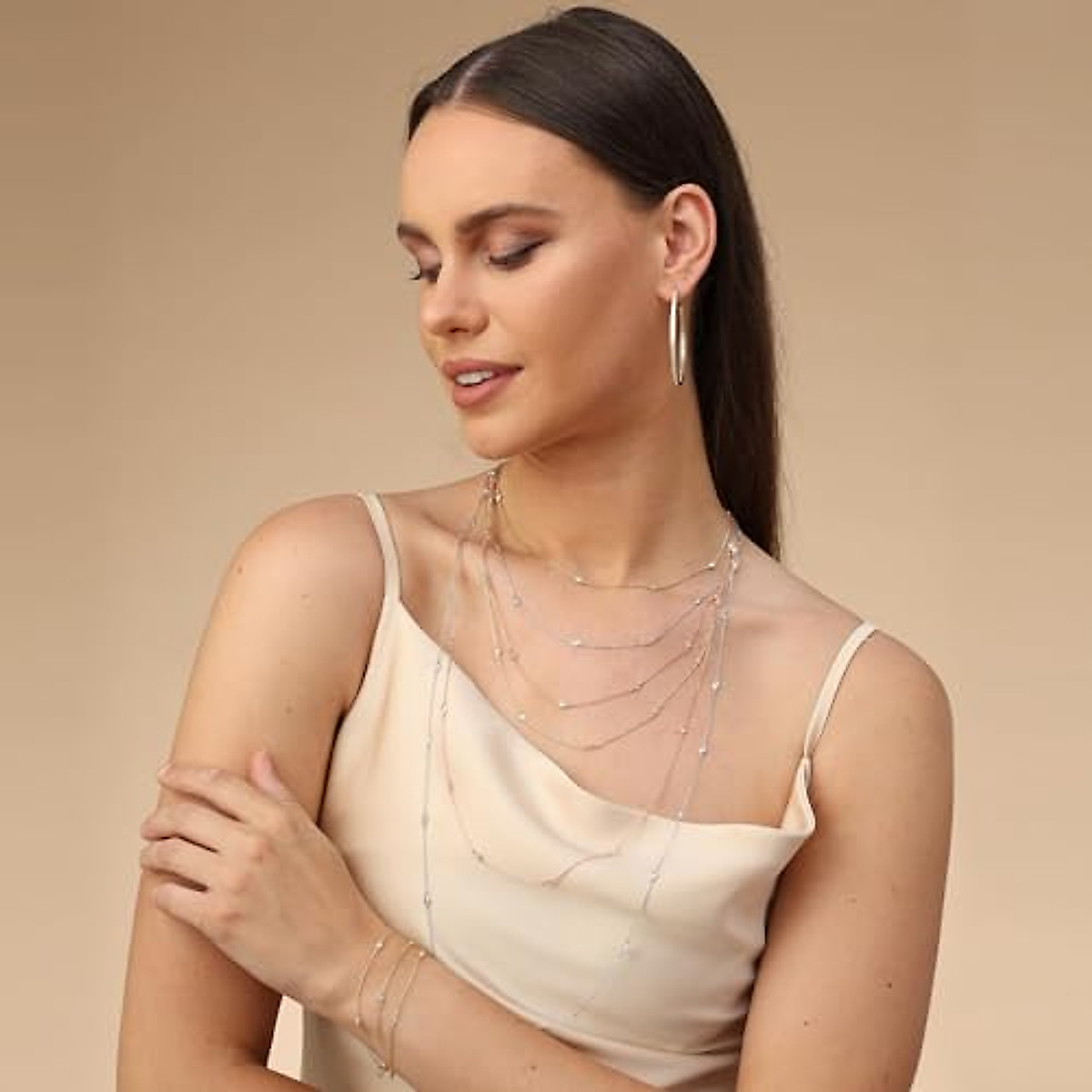 SAVEARTH DIAMONDS 2.9MM Round Cut Moissanite Diamond Lab Created Bezel Set Yard Station 36" Long Chain Necklace In 14k White Gold Over Sterling Silver Jewelry (G-H Color, 1.60 Cttw)