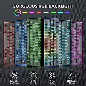 SABLUTE Mechanical Gaming Keyboard, Bluetooth/2.4G/USB-C Wired 60% Compact Mini Keyboard with 20 RGB Effects & 7 Colors Backlit, N-Key Rollover, 61 Keys Layout, Hot Swappable Linear Red Switch