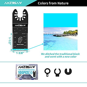 AMZBSAW 100PCS Oscillating Saw Blades, Quick Release Multi Tool Blades Kits for Wood Plastic Soft Metal, Professional Oscillating Tool Blade Fit Dewalt Bosch Milwaukee Ryobi