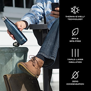 S'well Stainless Steel Water Bottle, 17oz, Blue Suede, Triple-Layered Vacuum Insulated Containers Keeps Drinks Cold for 36 Hours and Hot for 18, BPA Free, Perfect for On the Go