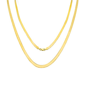 Nuragold 14k Yellow Gold 4mm Solid Herringbone Silky Flat High Polish Chain Necklace, Womens Lobster Clasp 14" 16" 18" 20" 22" 24"