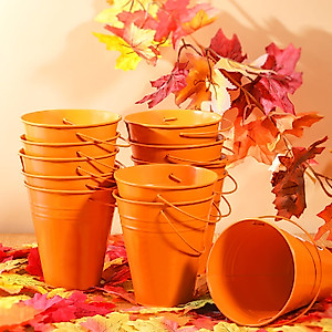 12 Pack Halloween Galvanized Buckets, Metal Bucket with Handle, 5 Inch, Tin, Mini Round Flower Pot Plant Basket, Party Supplies for Christmas Halloween Candy Bars Vase Crafts Favors(Orange)