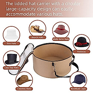 Pehciroe Hat Boxes for Women & Men Storage Large Felt Hat Boxes Storage Round Foldable Hat Carrier Travel Cowboy Hat Storage Box Storage for Hats Toy Clothes with Lid, Khaki