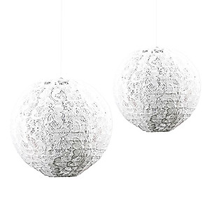 Andaz Press Hanging Lace Lanterns Decorations, Real Lace Fabric, 8-inch and 10-inch, 2-Pack, for Burlap and Lace Theme Wedding Bridal Baby Shower 1st Birthday Party Supplies Girl Nursery Decor