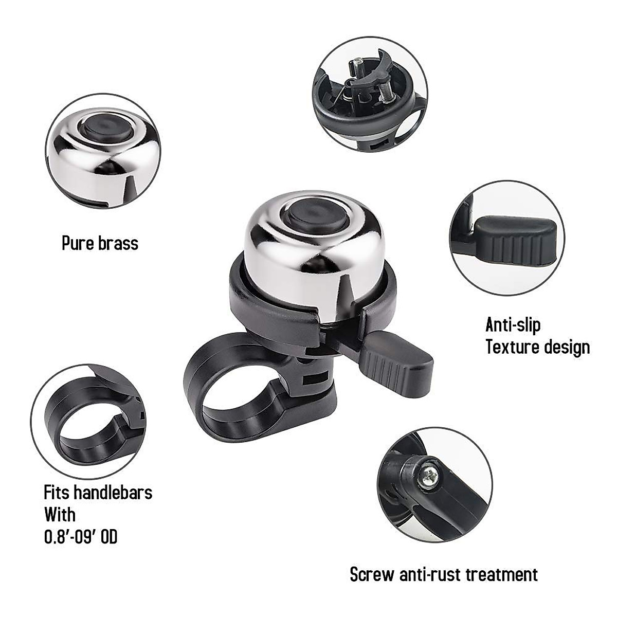 Emoly Bike Bell, 4 Pack Premium Bicycle Bell, Brass Bike Bells for Adults and Kids - Crisp Loud Melodious Sound - Bicycle Bells for Road Bike, Mountain Bike (Gold&Silver)