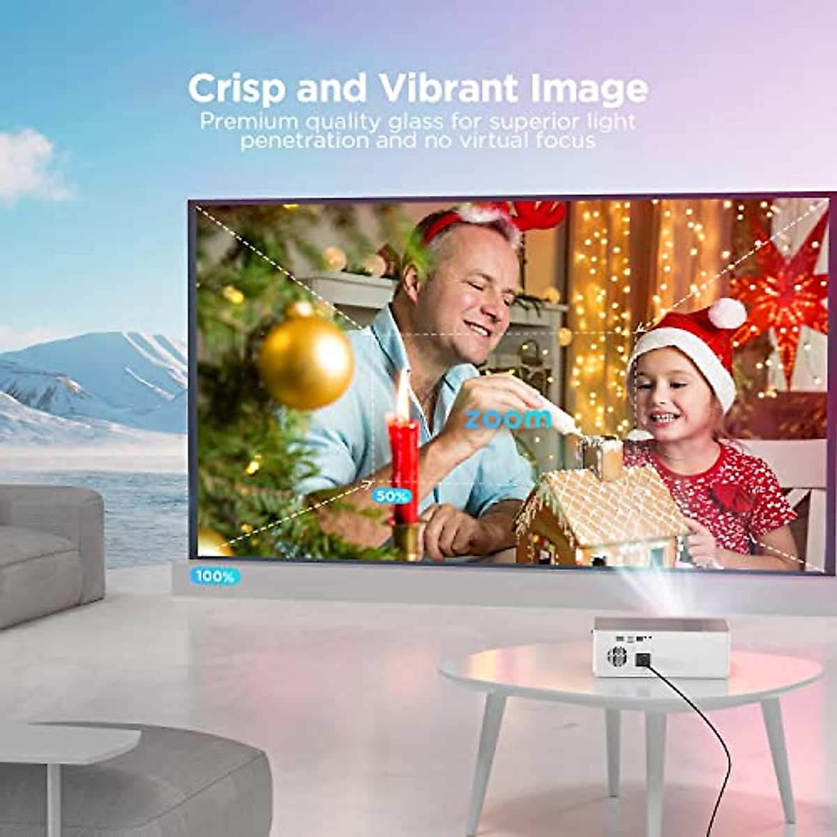 Native 1080P Projector, 9000L FHD Brightness & Uniformity, Outdoor Movie Projector with 6D Keystone Correction and ±50% X/Y Zoom, Projectors Compatible with TV Stick/HDMI/SD/AV/VGA