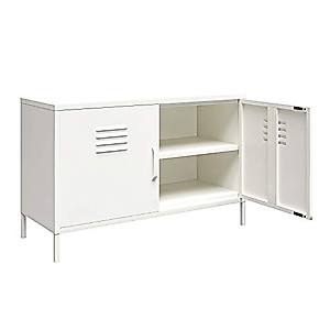 REALROOMS Shadwick 2 Door Wide Metal Locker Accent Storage Cabinet, Soft White
