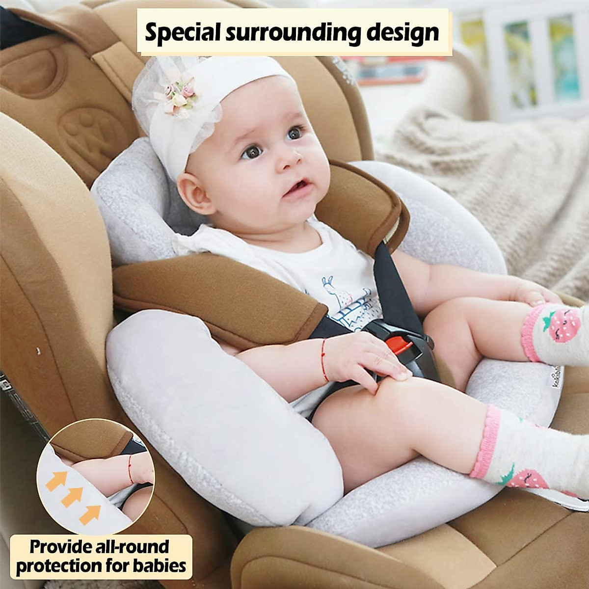 KAKIBLIN Baby Stroller Cushion, Soft Baby Stroller Liner Pram Head and Body Support Pillow Washable Baby Stroller Padding Head Support Cushion for Newborn, Pink