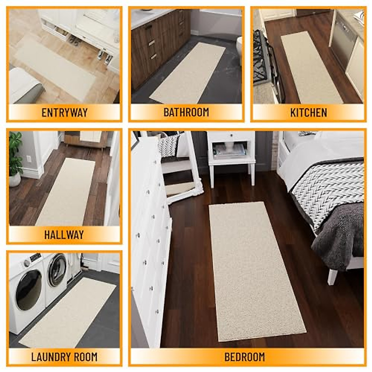 Ottomanson Indoor Solid Shag Design Rubber Back 2x6 Soft Pile Shag Runner Rug for Hallway, Entryway, Kitchen, Living Room, Bedroom, Bathroom, 2' x 6', Cream