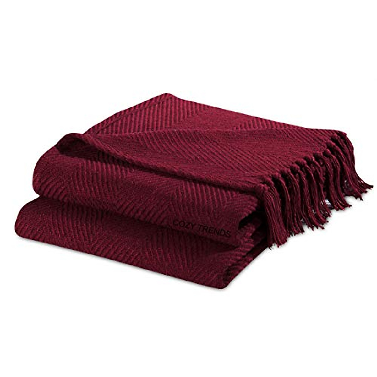 Cozy Home Collection Luxurious Hand Woven Cozy Warm 100% Cotton All Season Light Weight Couch Chair Bed Decorative Throw Blankets Chevron 50x60 Inch Set of 2 (Burgundy)