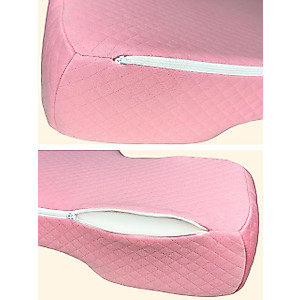 XOLLOZ Pillow for Eyelash Extensions - Curved Memory Foam Lash Bed Pillow with Neck and Back Support, Perfect Pillow for Eyelash Extensions, Two Pockets for Tools On The Sides of Pillow (Pink)