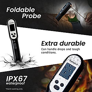 Tranqwil Meat Thermometer Instant Read - Digital Waterproof with Backlight, Fast Calibration, and Wireless Charging for Cooking, Kitchen, and Grill - Silver/Black