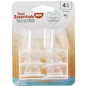 NUK Gerber First Essentials Silicone Nipples, Medium Flow, 4+ Months, 6 ct