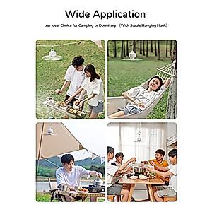 JISULIFE Camping Fan 8000mAh Battery Operated, Portable Tent Fan Rechargeable with Remote Control, Camping Fan with Detachable Fan Blades, Hanging Hook, Timer, 4 Speeds for Outdoor Dorm-White