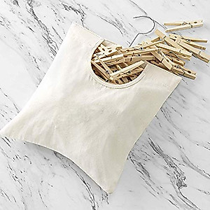 JIANWEI Canvas Clothespin Bag, Clothes Pins Bag Holder, Laundry Clothes Pin Storage Organizer with Hook, Portable Hanging Storage Organizer For Home Balcony Travel(Beige)