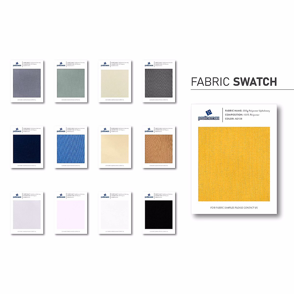 Prolinemax Polyester Fabric Sample Set for Outdoor Daybed,Patio Porch Swing Bed | 13 Colors