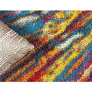 Unique Loom Lyon Collection Modern Abstract Tie-Dye Fireworks Area Rug, 5 x 8 Feet, Multi/Blue