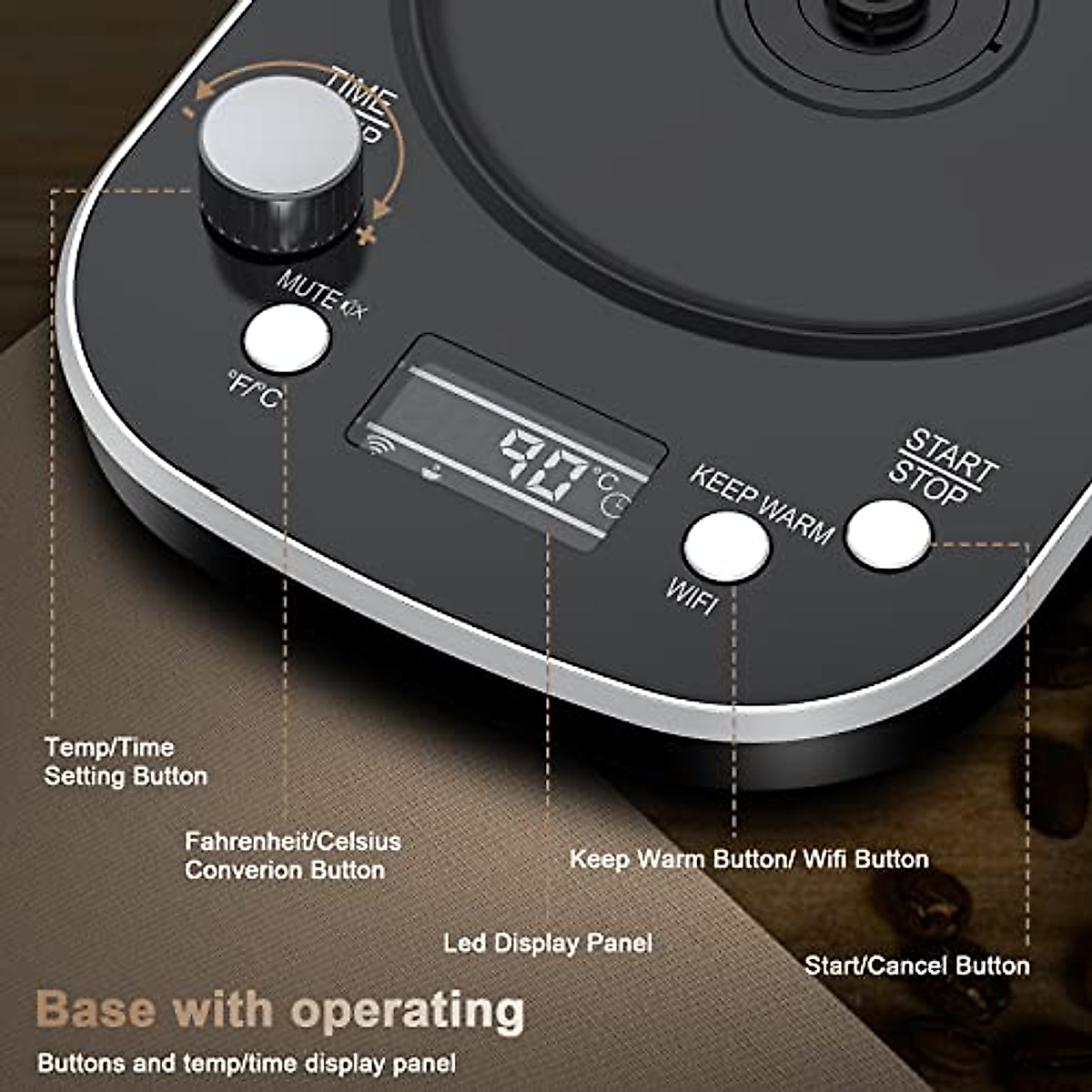 Gooseneck Electric Kettle, WiFi Smart Electric Kettle Temperature Control, Pour Over Kettle and Tea Kettle, TUYA App Control, 1200W Quick Heating, 100% Stainless Steel, 0.8L, Matte Black