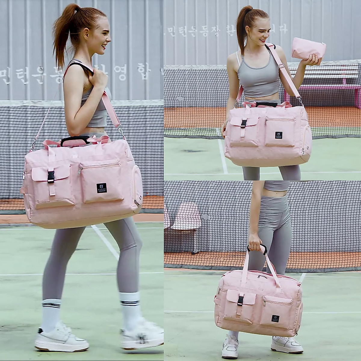 Gym Bag for Women and Men, MYHOZEE Travel Duffel Bag Weekender Overnight Bag with Wet Pocket and Shoes Compartment, Waterproof Sports Tote Swimming Yoga Bags Black