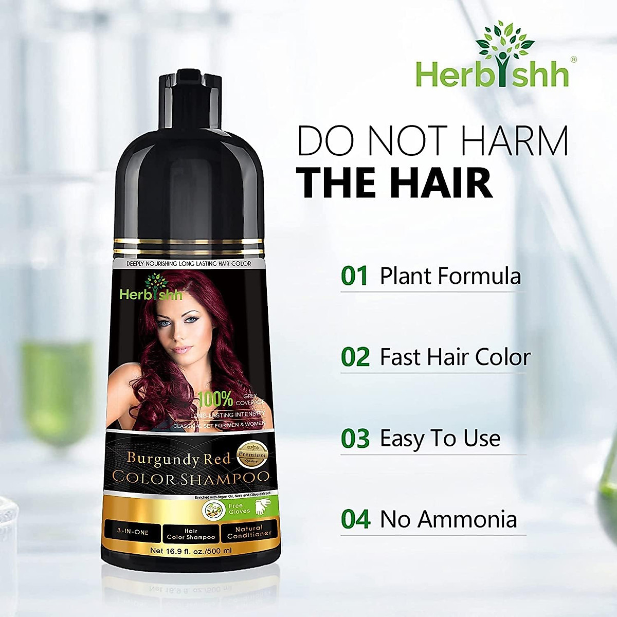 Combo Pack - Herbishh Color Shampoo for Gray Hair + Argan Intense Hair Mask - Long-lasting Dye, Colors in Minutes - Stimulates Dry, Frizzy Hair - 500 ml (Burgundy)