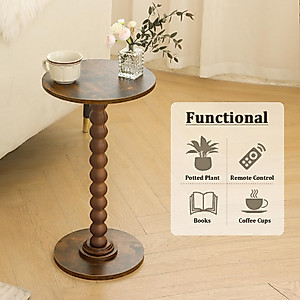 Fultyle Round Side Table, Small Drink Table for Small Spaces, Modern Accent Nightstand with Solid Wood Leg for Living Room, Bedroom, Corners, and Office (Rustic Brown)