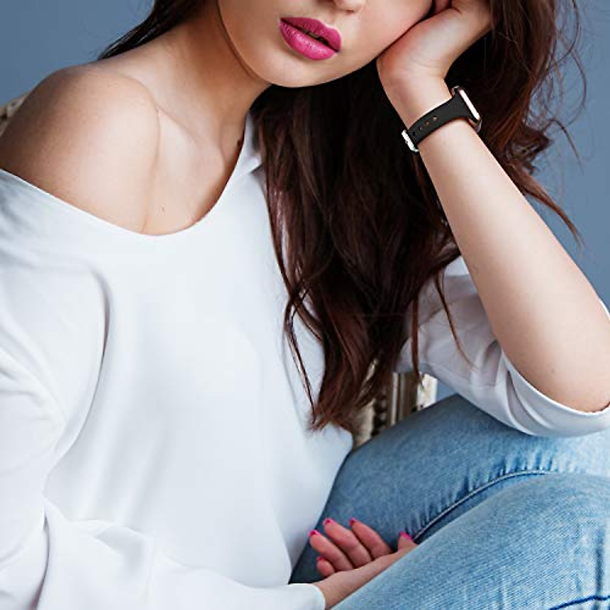 Laffav Slim Band Compatible with Apple Watch 41mm 40mm 38mm iWatch SE & Ultra & Series 8/7/6/5/4/3/2/1 for Women Men, Black, S/M