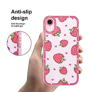 MZELQ Compatible with iPhone XR Case Red Strawberry Cute Pattern, Soft TPU iPhone XR Case for Girls Women + 1* Screen Protector, Camera Hole Protective for iPhone XR Case 6.1 inch