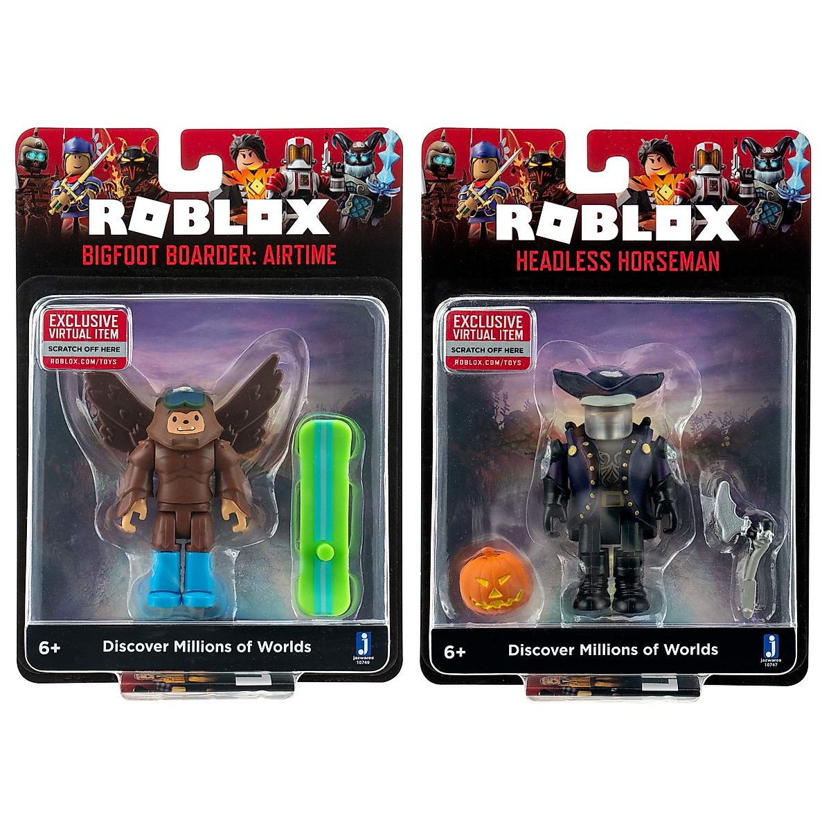 Roblox Action Collection - Headless Horseman + Bigfoot Boarder: Airtime Two Figure Bundle [Includes 2 Exclusive Virtual Items]