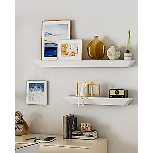 QueenFun 36 Inch White Floating Shelves, 6'' Deep Large White Floating Shelves for Wall, Easy Hanging Wall Shelves for Bedroom Living Room Bathroom Nursery, 2-Pack Crown Molding Decorative Shelves