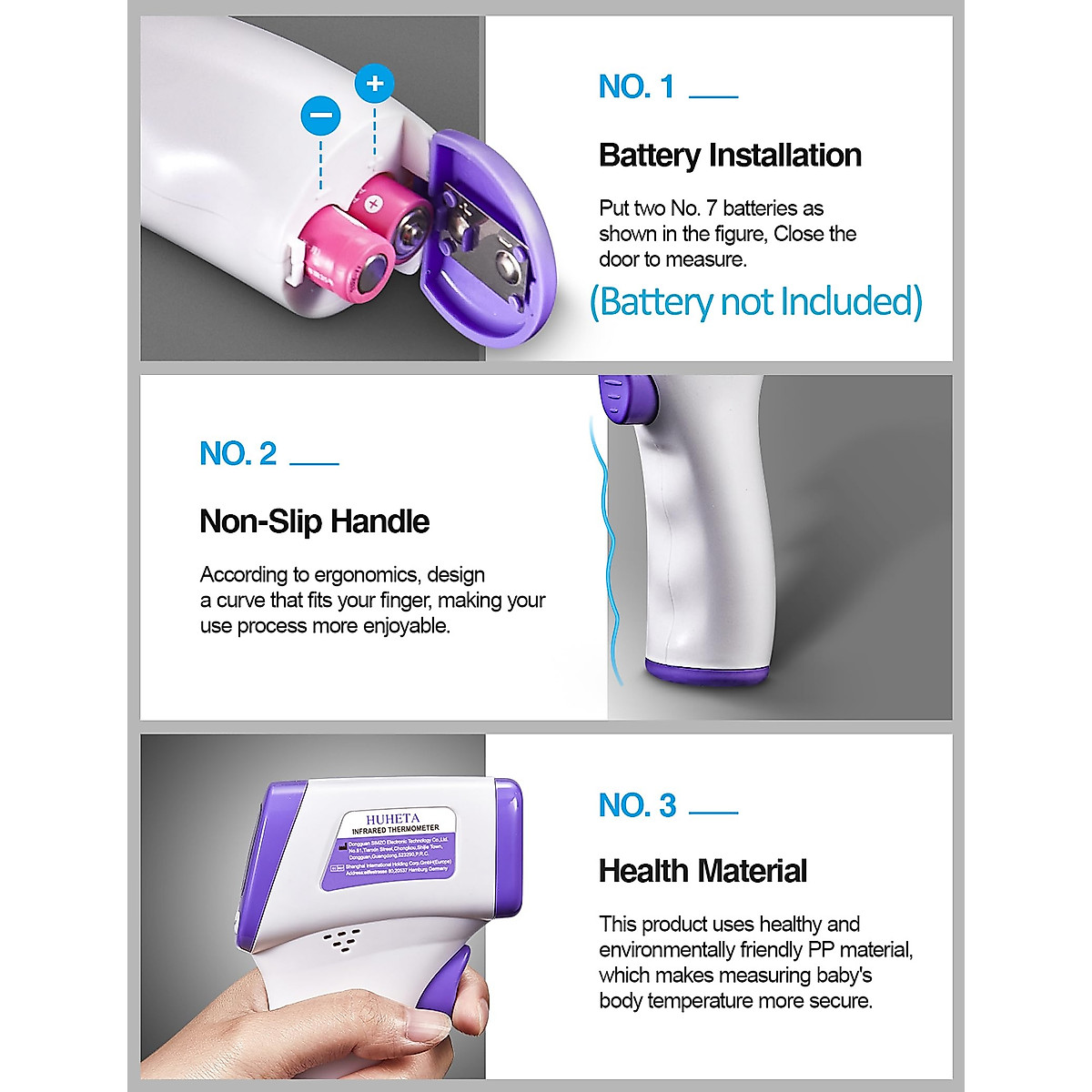 HUHETA Infrared Thermometer for Adults, Non Contact Forehead Thermometer with Fever Alarm, Accurate Reading and Memory Function, Body Temperature & Surface of Objects Use (Purple)