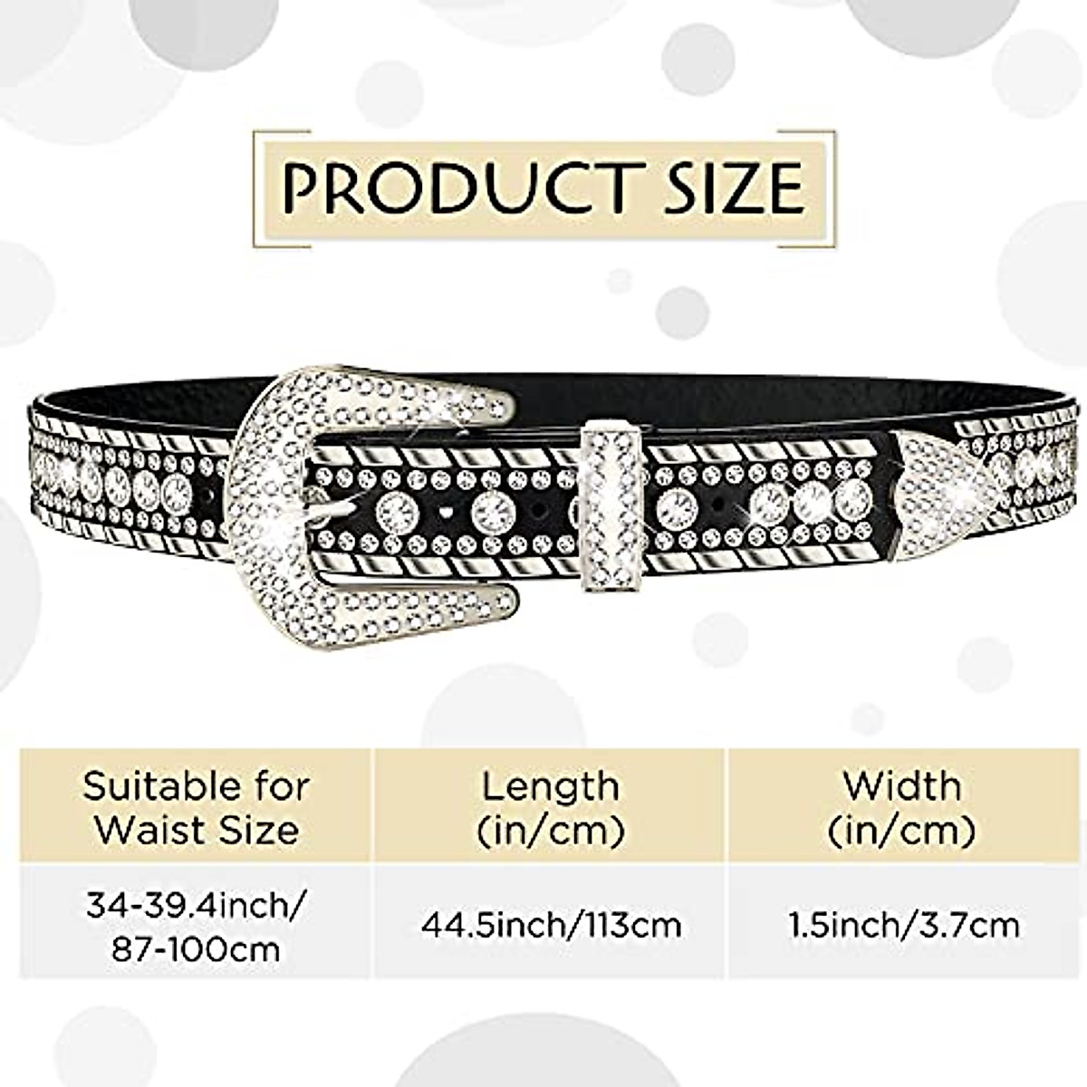HooLing Women Rhinestone Belt Western Cowgirl Bling Studded Belts Stylish Artificial Leather Belt for Jeans Pants (Black) Adult size