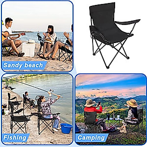 4 Pack Folding Camping Chairs with Carrying Bag Portable Lawn Chairs Lightweight Beach Chairs Outdoor Collapsible Chair with Mesh Cup Holder for Travel Outside Camp Beach Fishing Sports (Black)