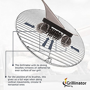 Grillinator 18" BBQ Grill Brush for Charcoal, Pellet, Infrared & Gas Grills - Dual Direction Steel Bristles Clean & Scrape The Entire Grill at The Same Time - Steel Handle & Replaceable Heads
