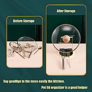 Pots and Pans Organizer Pot Lid Holders With Drain Tray Cutting Board Holde Multifunctional Storage Rack for Baking Sheets, Skillets, Frying Pans, Pots, Lids, Cutting Boards Kitchen Countertop