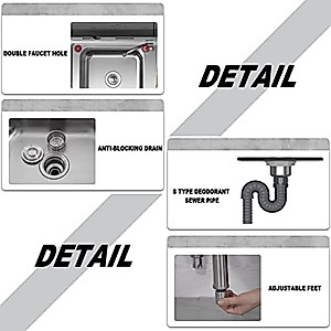 Outdoor utility commercial sink,Stainless Steel garage sink,kitchen sink with faucet,Industrial station sink,1 Compartment laundry & utility room sinks,Pet Wash Station,for Patio Restaurant. (Size :