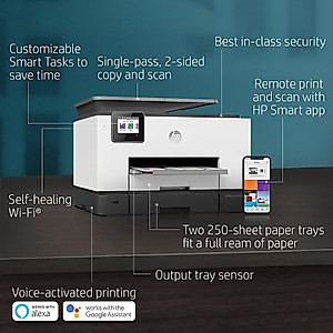 HP OfficeJet Pro 9025 All-in-One Wireless Color Printer, Single-pass (Automatic) Document Feeder & Two Paper Trays, Smart Home Office Productivity, Instant Ink, Works with Alexa (1MR66A)