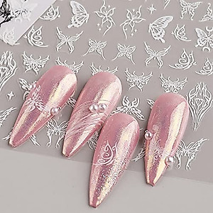 White Totem Nail Art Adhesive Sticker 3D Self-Adhesive Nail Decals Art Design Holographic Stars Moon Snake Nail Art Sticker Decoration for Women Manicure Tips Acrylic Nails DIY Nails Art Supplies