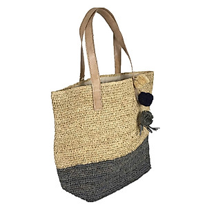 Mar Y Sol Montauk Crocheted Raffia Colorblock Tote Bag (Dove Grey)