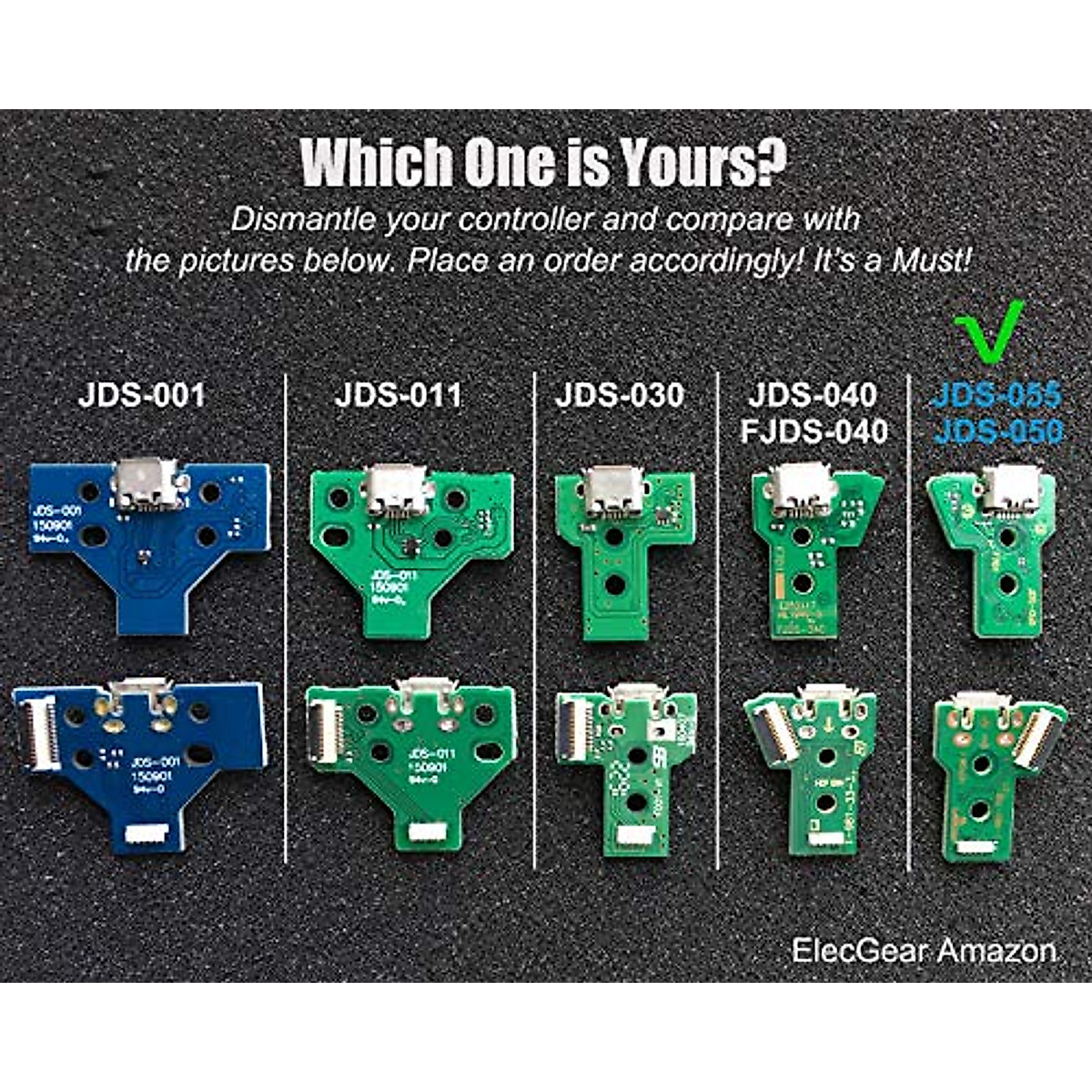 2PCs JDS-055 Replacement Charging Port Assembly for PS4 DualShock 4, Repair Part Micro USB Adaptor Charger Socket Board Connector Module for PlayStation DS4 Controller, Flex Cable, Tool Screwdriver