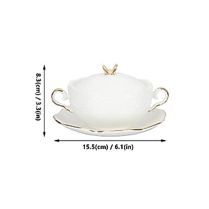 Cabilock 1 Set of Ceramic Soup Bowl European Style Small Ceramic Stew Pot with Lid and Handle Serving Bowls Ceramic Square Plates Flower Spoon for Cereal