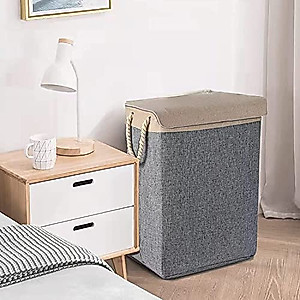 Laundry Basket with Lid & Inner Liner Bag Collapsible Stand Large Hamper for Bedroom Bathroom Dorm, Toys Clothing Organization 76L (Grey)