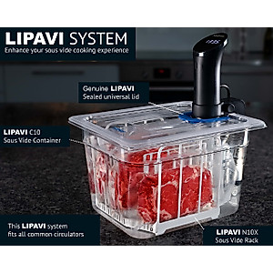 LIPAVI Sous Vide System Model NXC10-UNIR - with C10 Container, N10X Rack and an Universal lid - fits virtually any sous vide machine up to 2.755 inches (70mm) in diameter