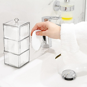 Hiceeden 9 Pieces Square Hair Accessories Organizer with Lid, Stackable Acrylic Bathroom Containers Cotton Ball Pad Qtip Holder, Clear Hair Tie Organizer Storage for Girls Bow Headband Jewelry